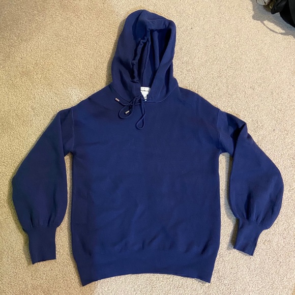 Sweaters | Royal Blue Hooded Sweater With Balloon Sleeves | Poshmark
